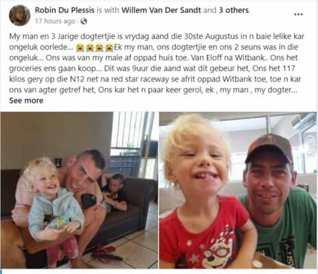 Man en 3-jarige dood in N12 ongeluk, swanger mamma soek na antwoorde ...