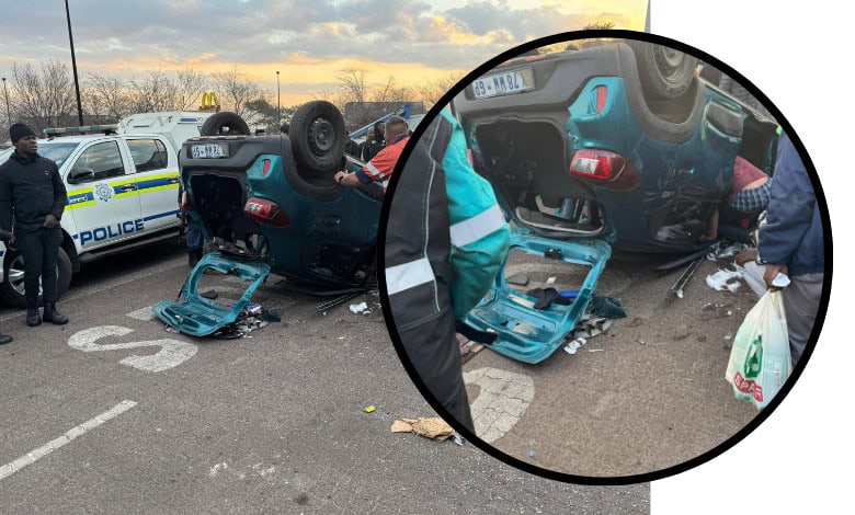 Angry community turns car upside down to get to men suspected of card ...