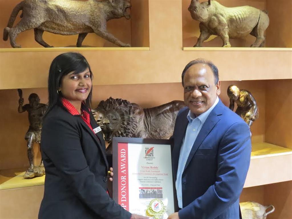 PMB Community Chest honours Vivian Reddy | Rising Sun Newspapers