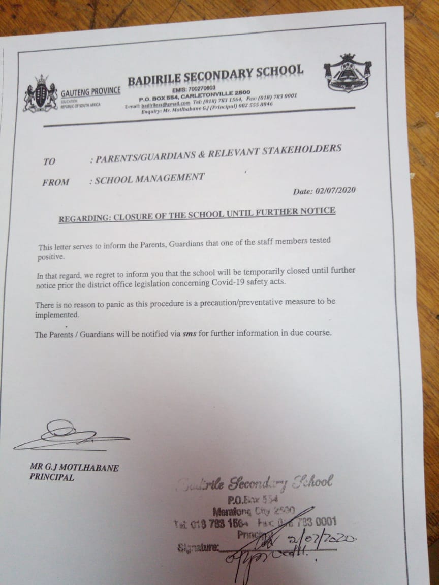 Carleton Jones and Badirile closed due to Covid-19 | Carletonville Herald