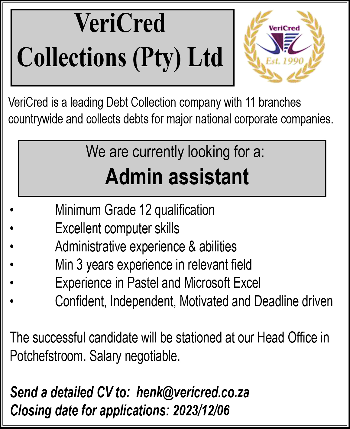 Vacancies | Potchefstroom Herald
