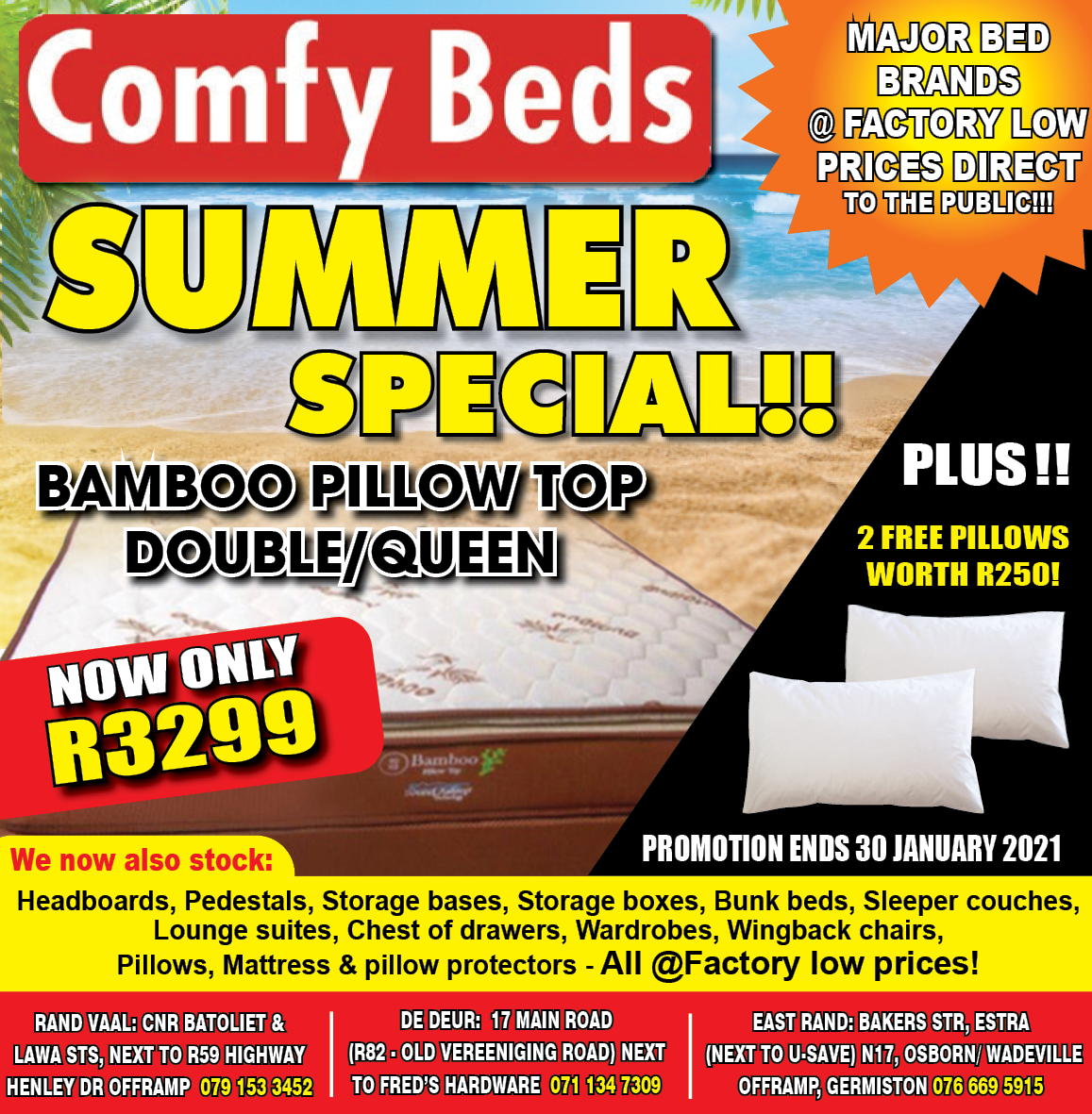 Comfy Beds – Summer Specials | Vaalweekblad