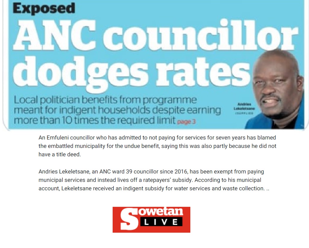 Emfuleni-raadslid betaal al sewe jaar lank nie munisipale tariewe nie ...