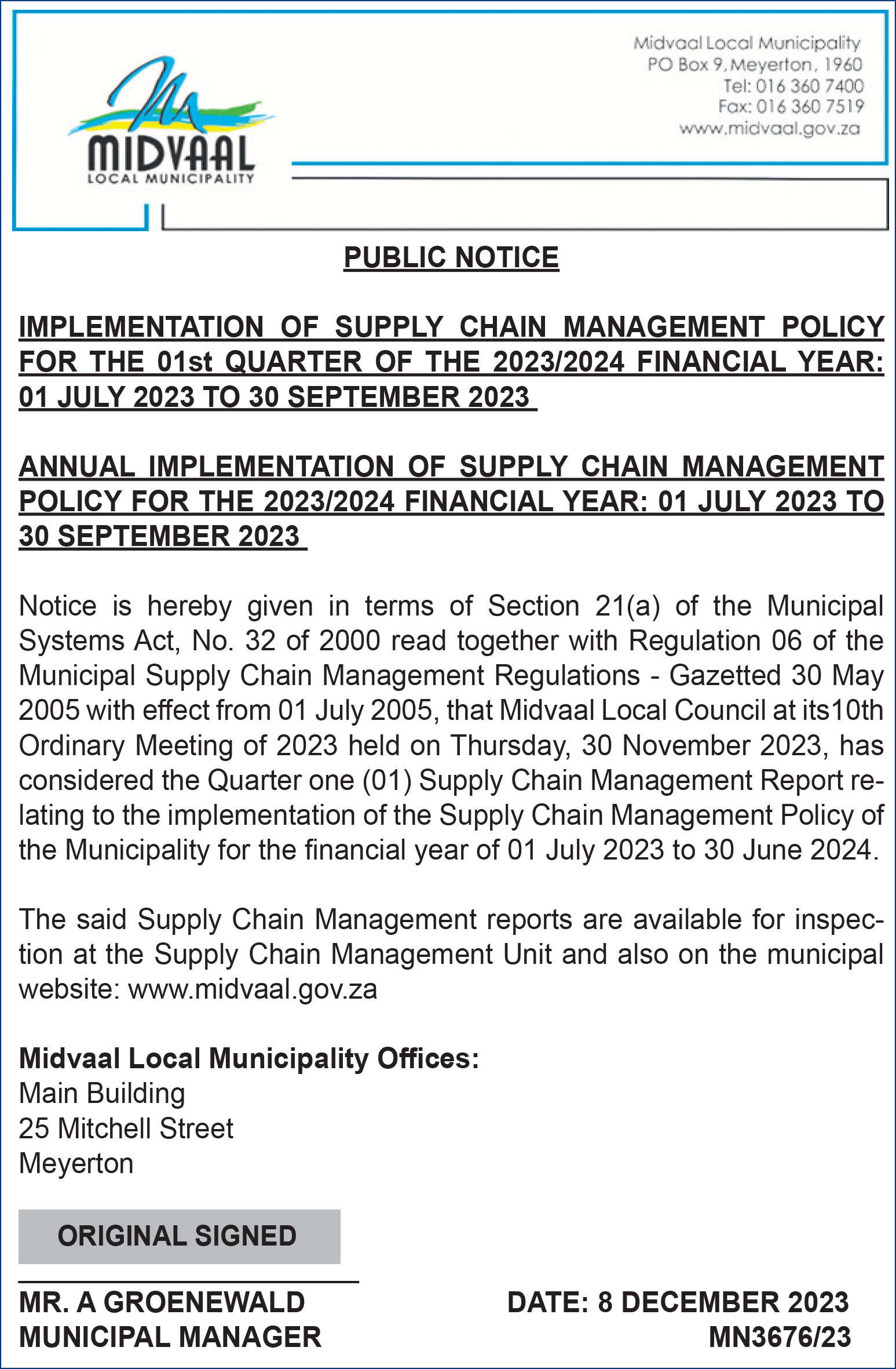 #MIDVAAL LOCAL MUNICIPALITY | Vaalweekblad