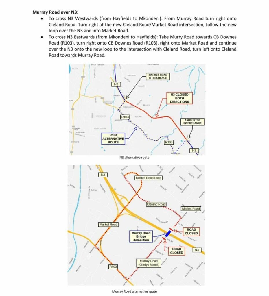 N3 bridge demolition to cause weekend closure, Murray Road shut until ...