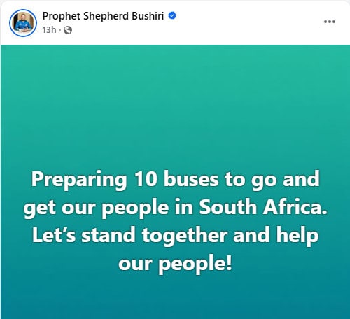 Bushiri pledges buses to help repatriate Malawians in Durban | The Witness