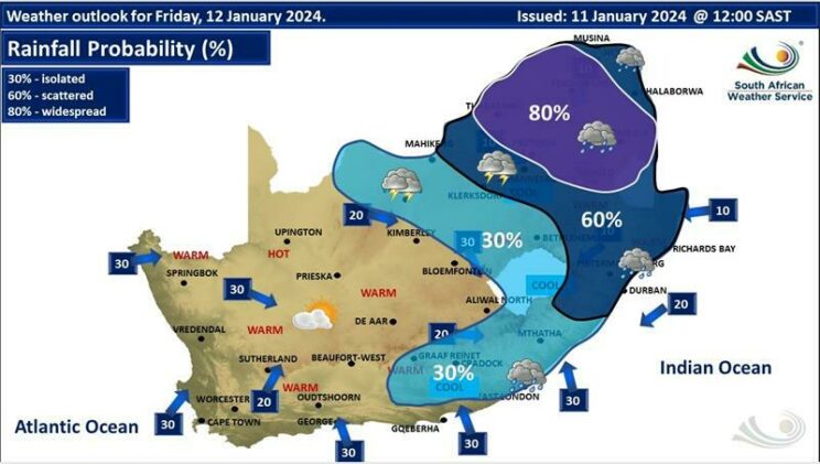 Disruptive rainfall expected over Gauteng on Thursday afternoon and Friday