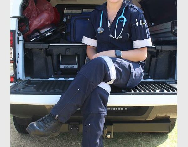 Female first responder showing heart and determination in putting ...