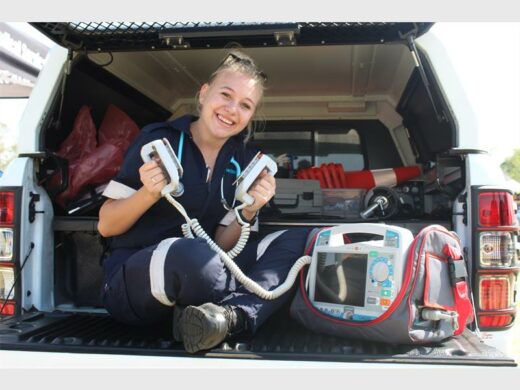 Female first responder showing heart and determination in putting ...