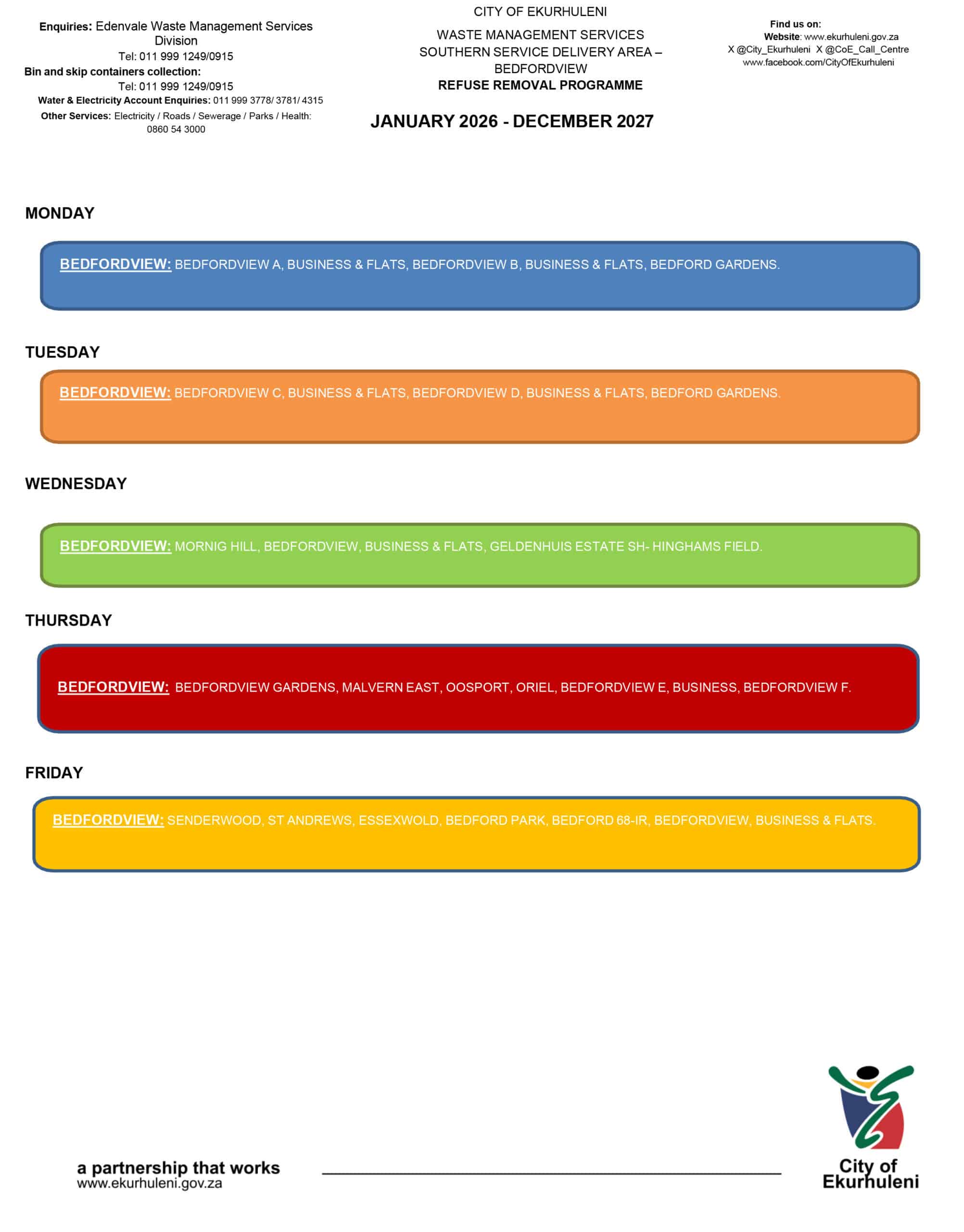 Ekurhuleni revises waste collection calendar for select areas in 2026 ...