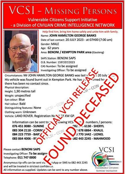 Body of missing Benoni businessman found | Benoni City Times
