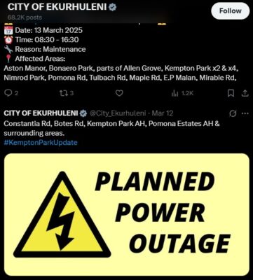 In the dark? Planned power interruption to last till 16:30 | Kempton ...