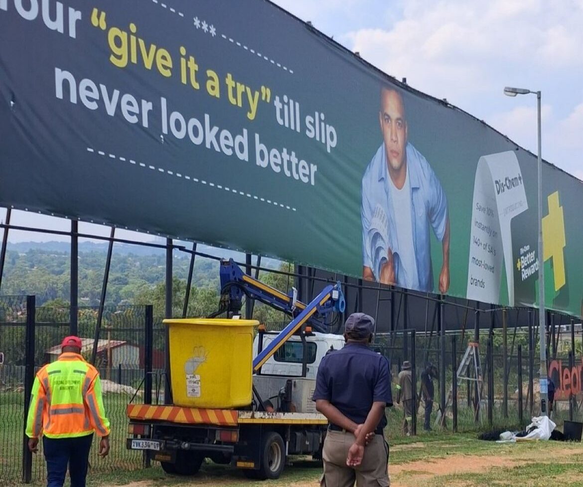 Illegal billboard outside Bryanston Shopping Centre removed in city ...