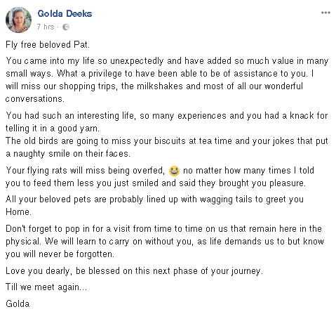 Fly free beloved uncle Pat | Lowvelder