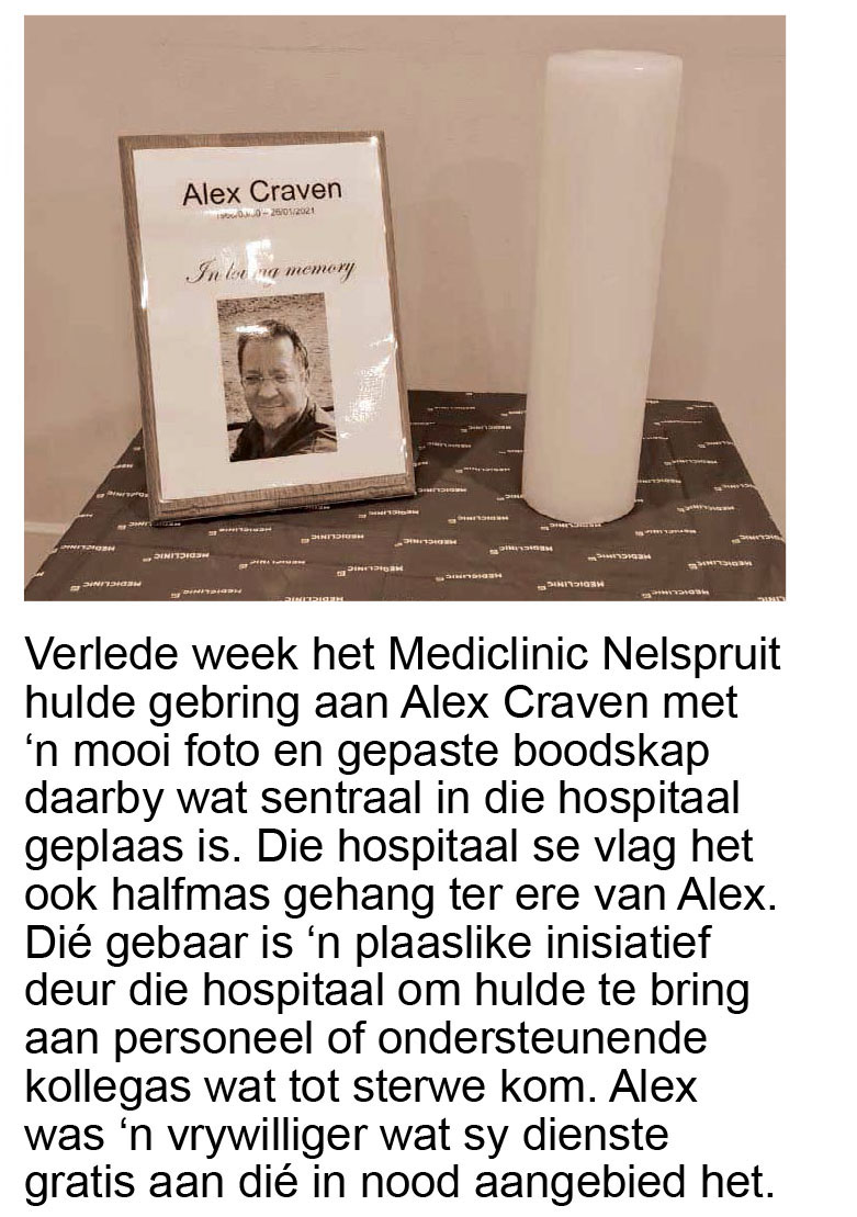 Die dood van geliefde Alex Craven laat 'n reuseleemte | Lowvelder