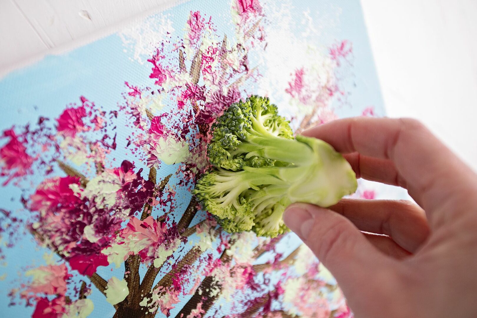 Fun stamped tree painted with broccoli | Northglen News
