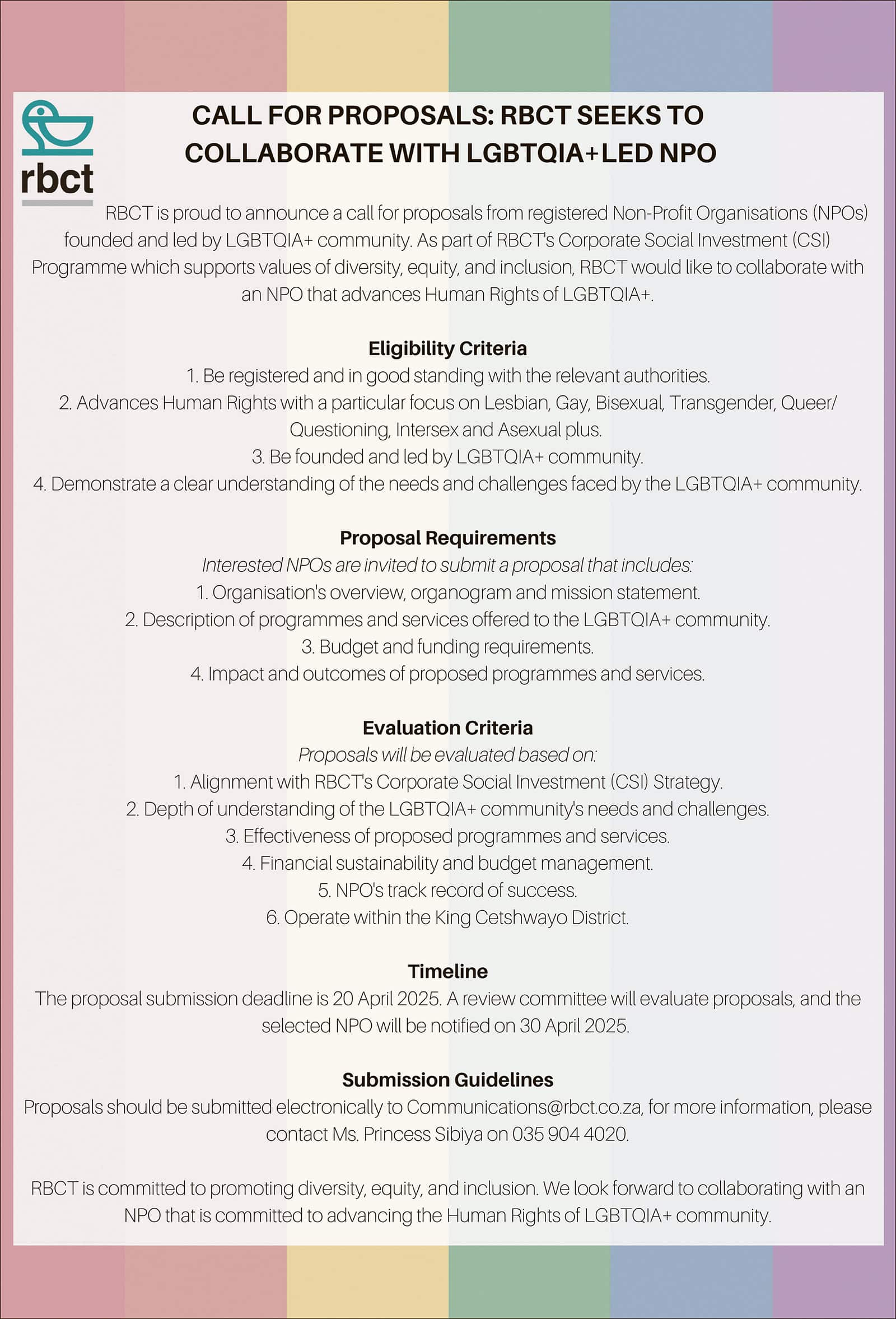 RBCT CALL FOR PROPOSALS | Zululand Observer