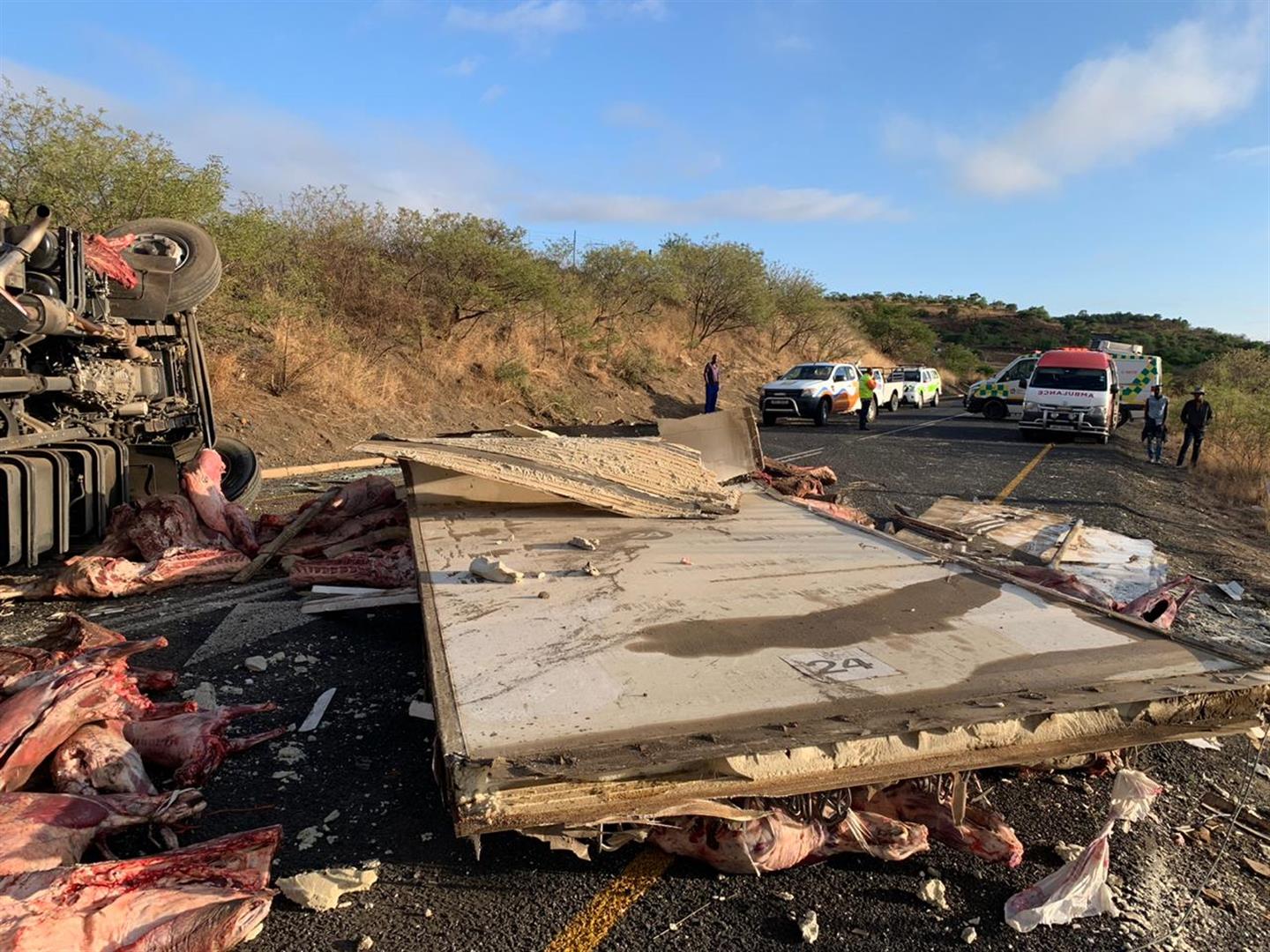 Meat all over the road after truck crash | Northern Natal News