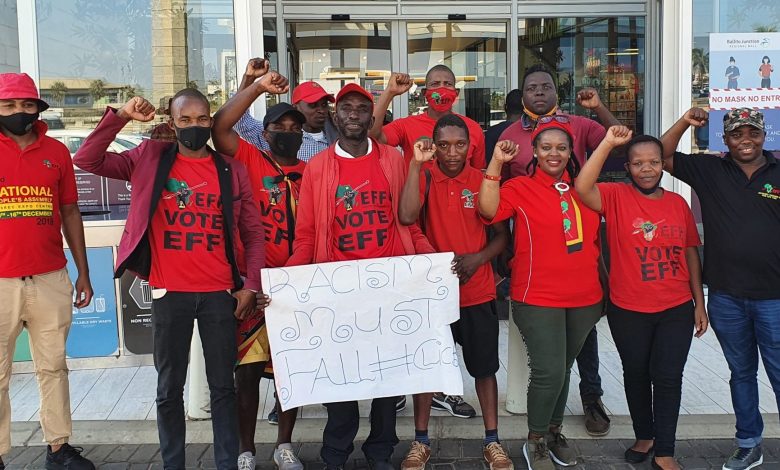 Watch: EFF protests against 'racist advert' at Ballito Clicks stores ...