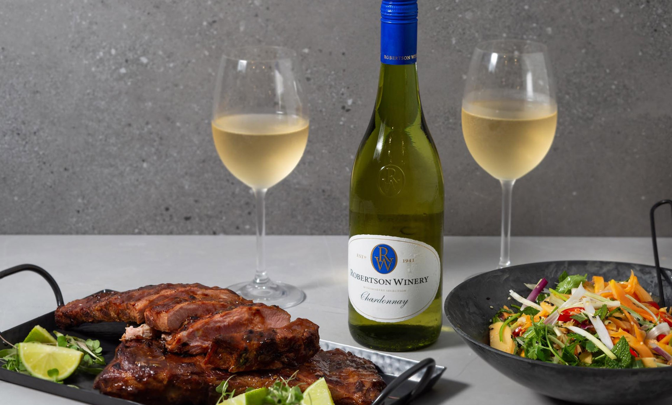 Thai-styled sticky pork ribs with RW Chardonnay | Rekord