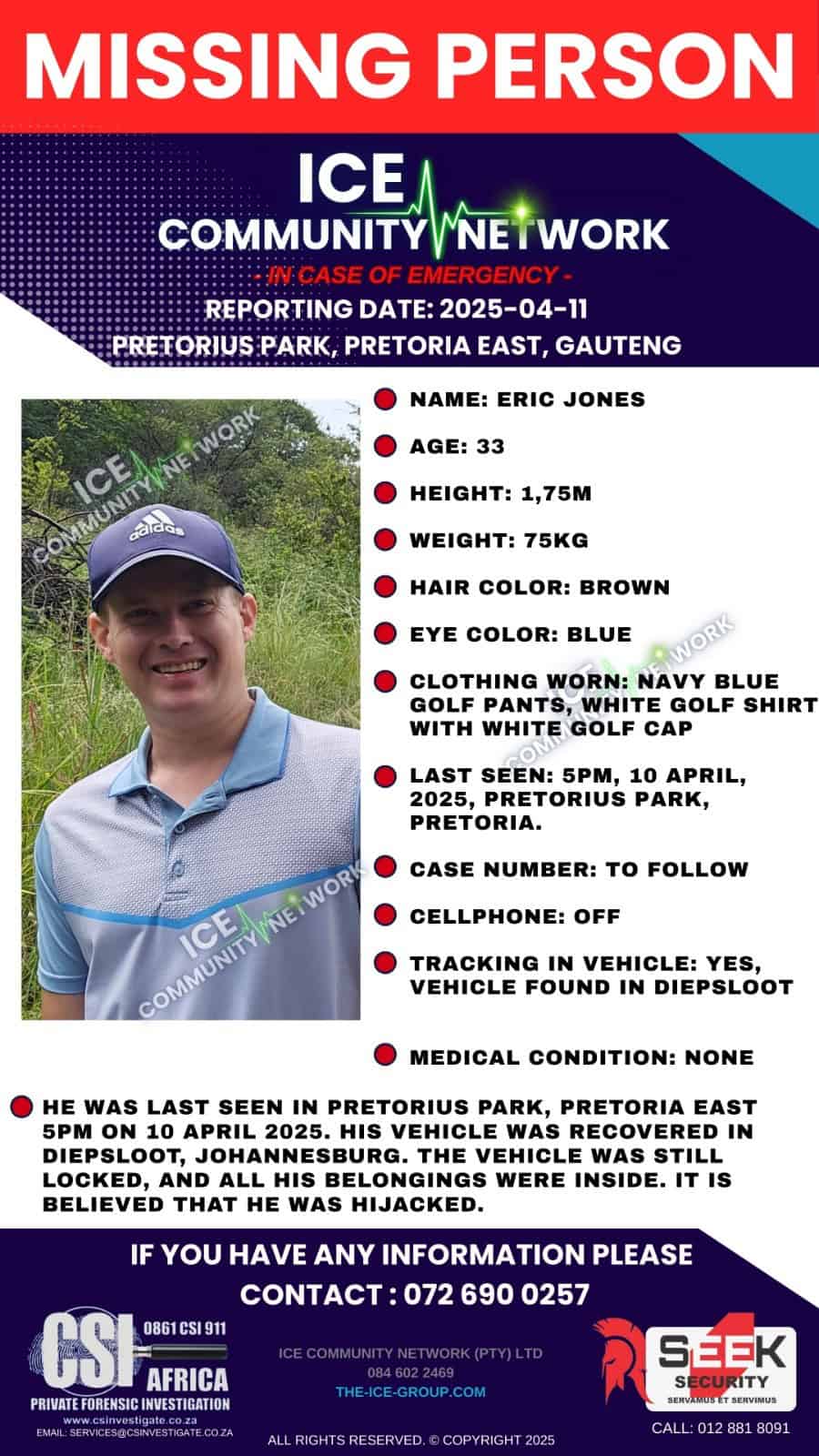 Missing Eric Jones found dead 300m from abandoned car in Diepsloot | Rekord