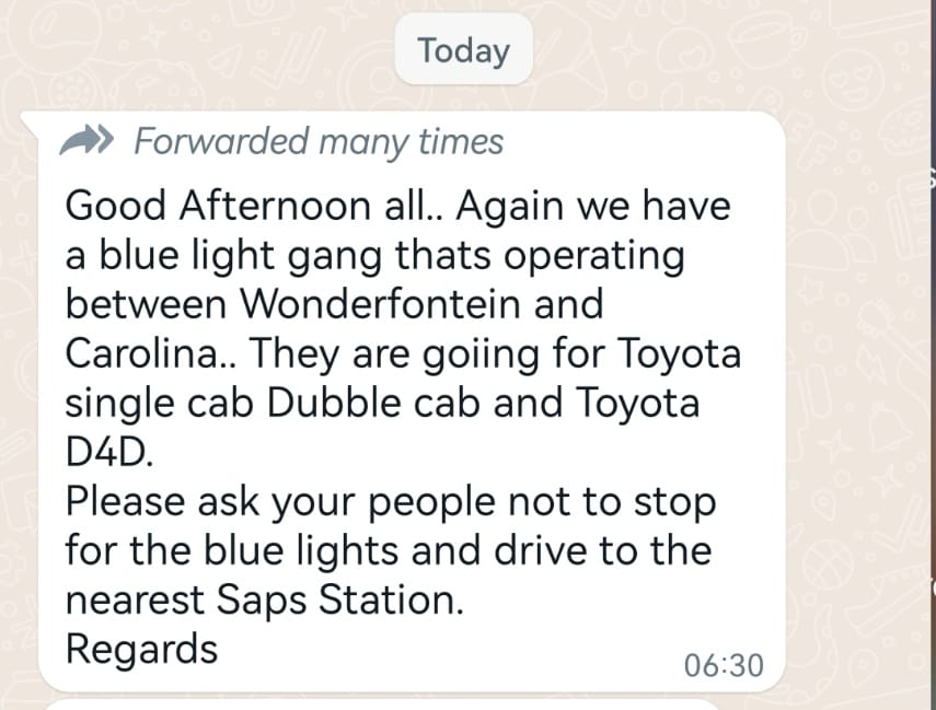 Police not aware of the ‘blue light gang’ | Middelburg Observer