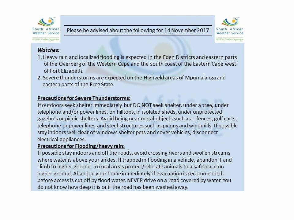 Severe thunderstorms expected in Highveld - South African Weather ...