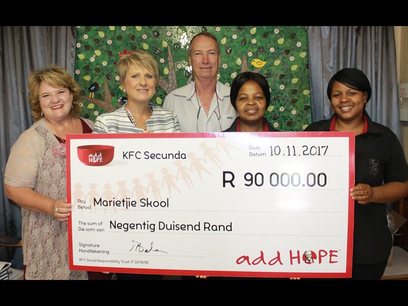Add Hope, an initiative of KFC, donates R90 000 to Marietjie School ...